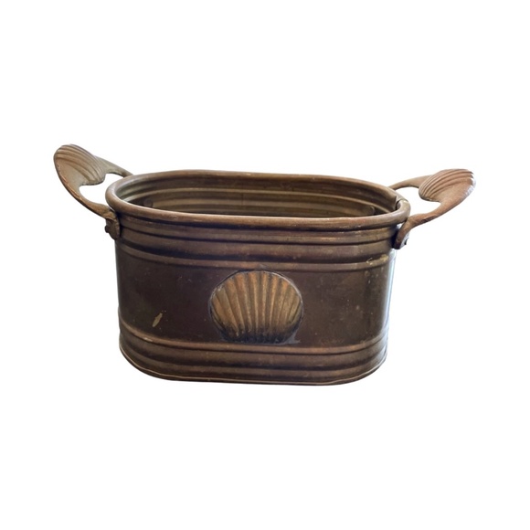 Accents | Vintage Brass Double Handle Oval Pot With Shell Design | Poshmark